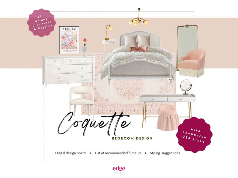 Coquette Bedroom, Pink Bedroom Design, Predesigned Interior E-design ...
