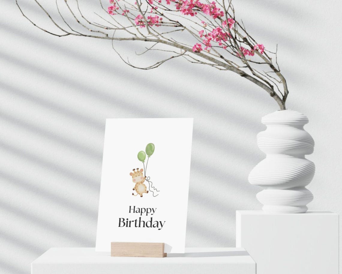 Giraffe Birthday Printable Card | Birthday Card | Greeting Card | Blank ...