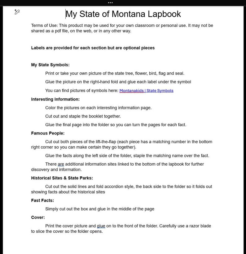 State of Montana Lapbook - Etsy