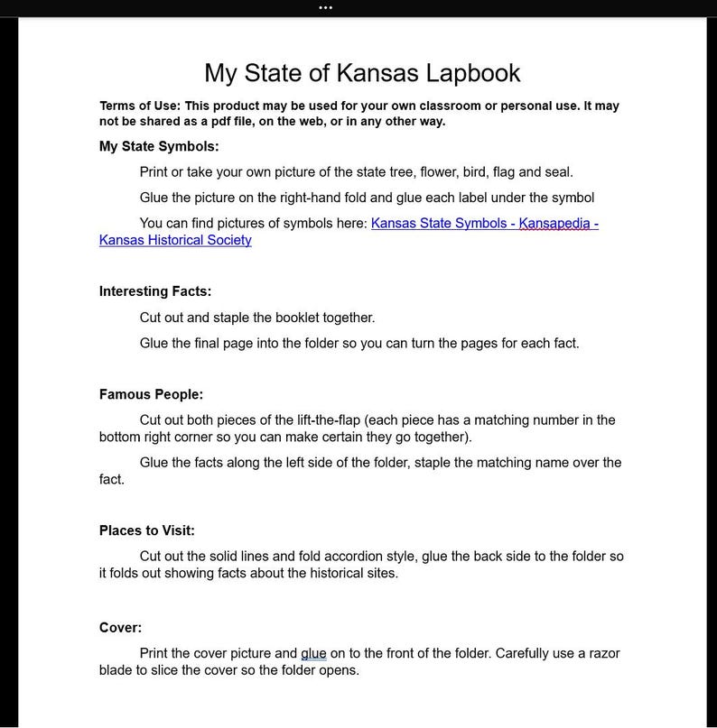 State of Kansas Lapbook - Etsy