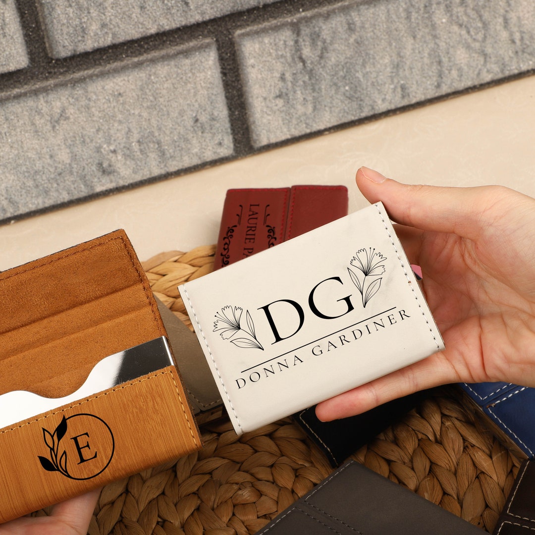 Custom Engraved Card Holder, Personalized Business Card Holder, Leather ...
