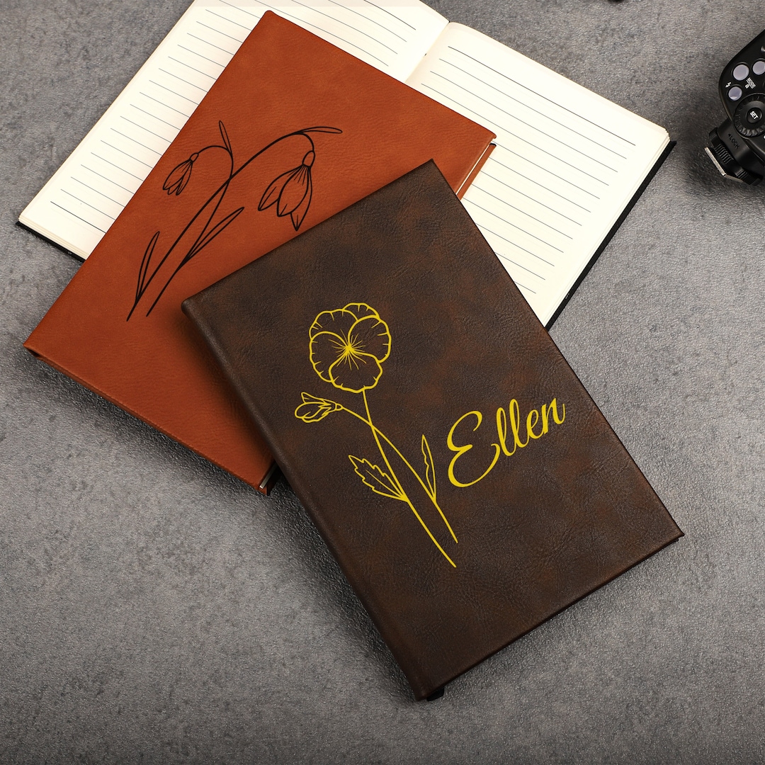 Birth Flower Name Journal, Birth Flower Journal, Flower Leather Journal ...