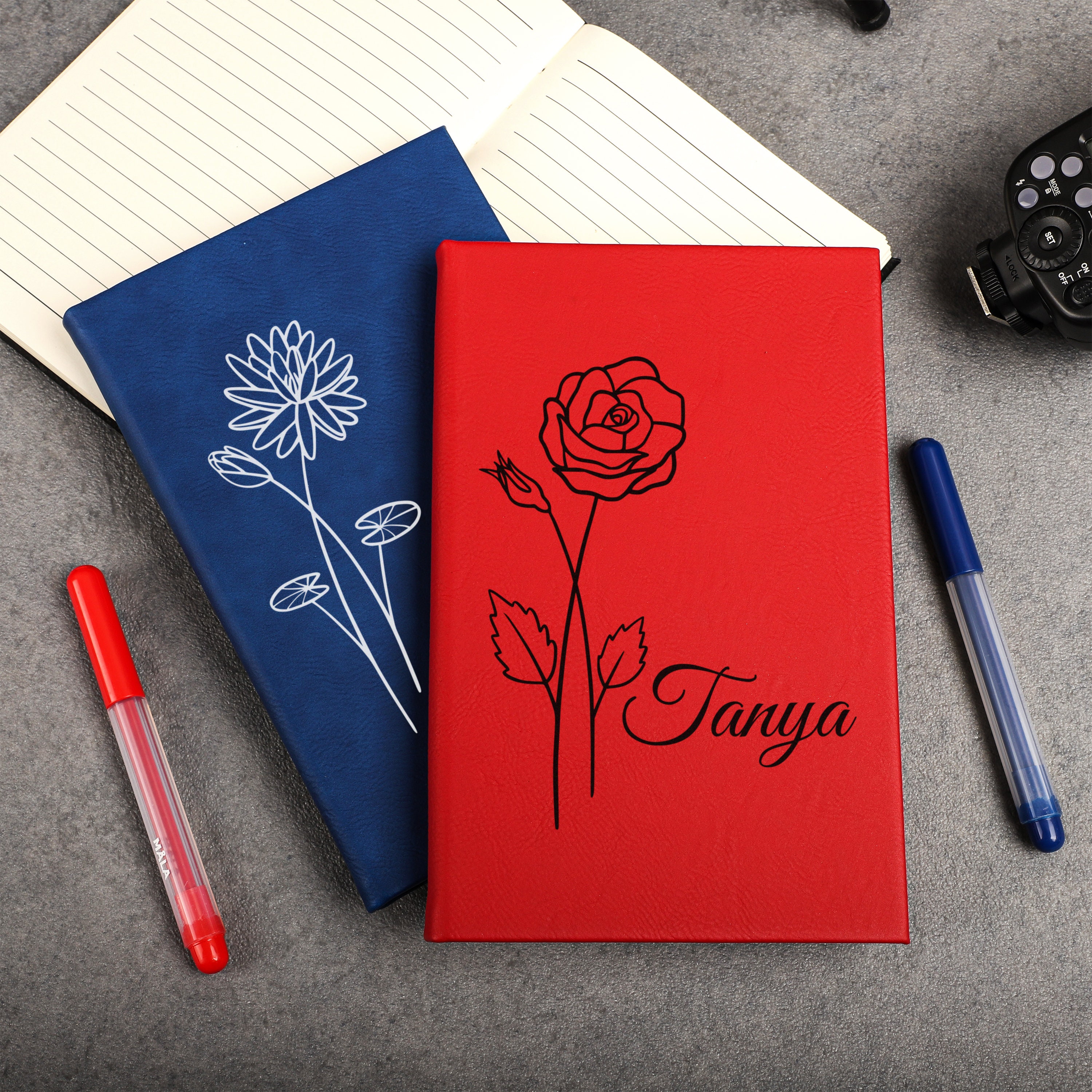 Birth Flower Name Journal, Birth Flower Journal, Flower Leather Journal ...