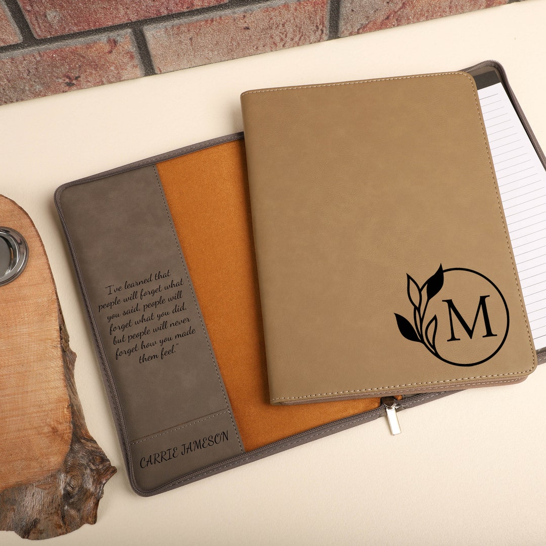 Personalized Refillable Zipper Portfolio, Journal With Name, Leather ...