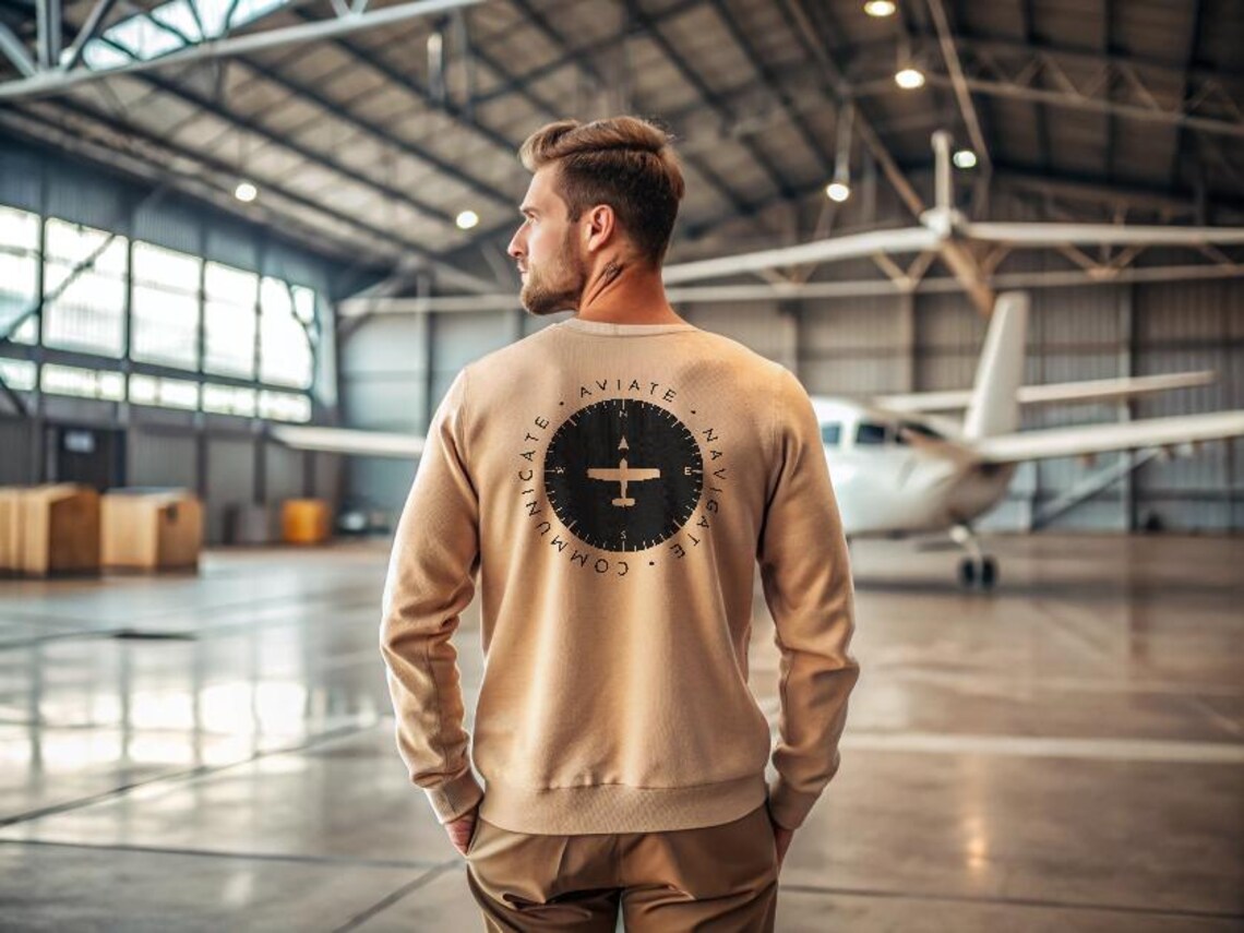 Aviator Sweatshirt Gift for Pilot Aviate Navigate Communicate Heading ...