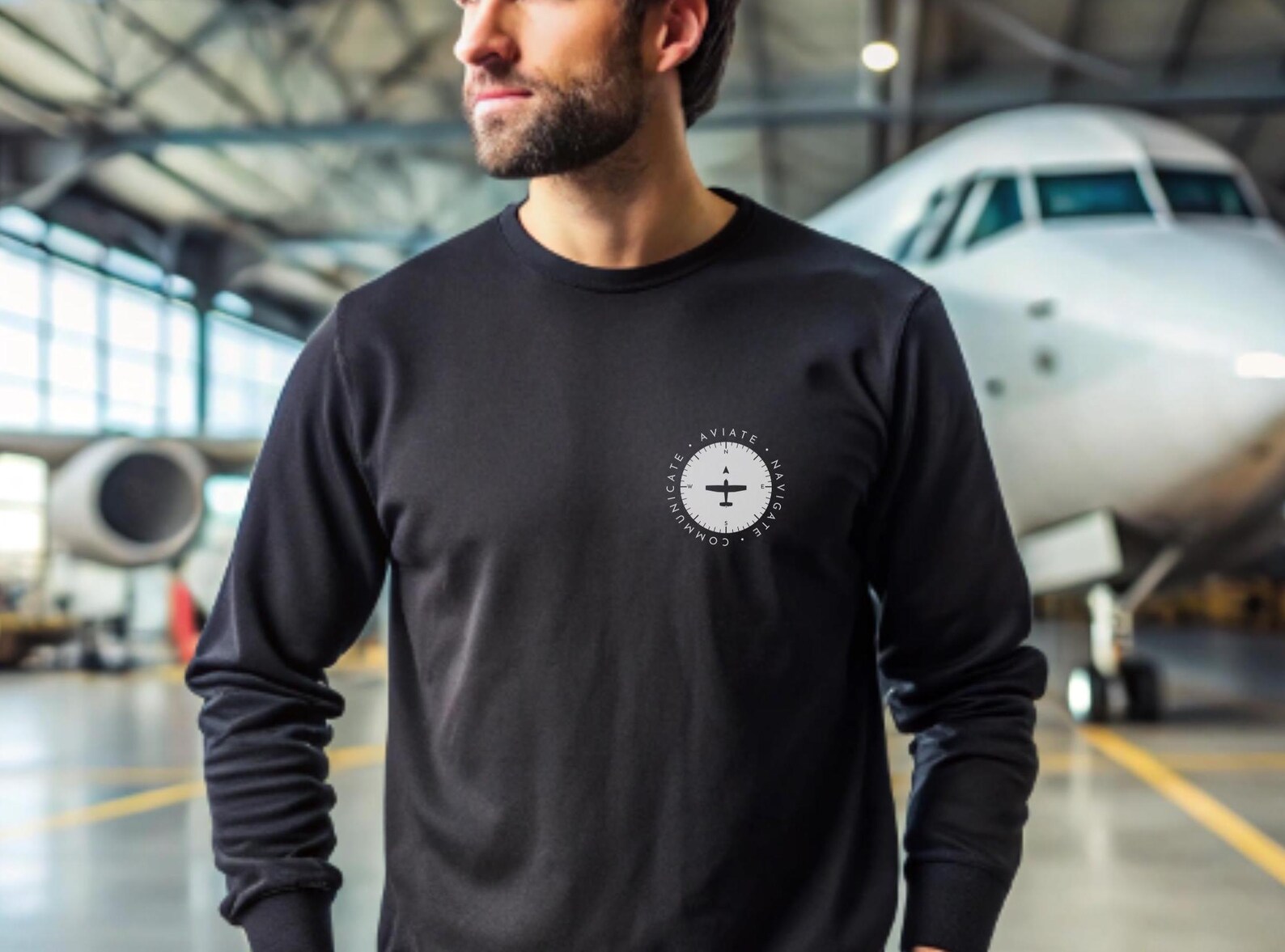 Aviator Sweatshirt Gift for Pilot Aviate Navigate Communicate Heading ...