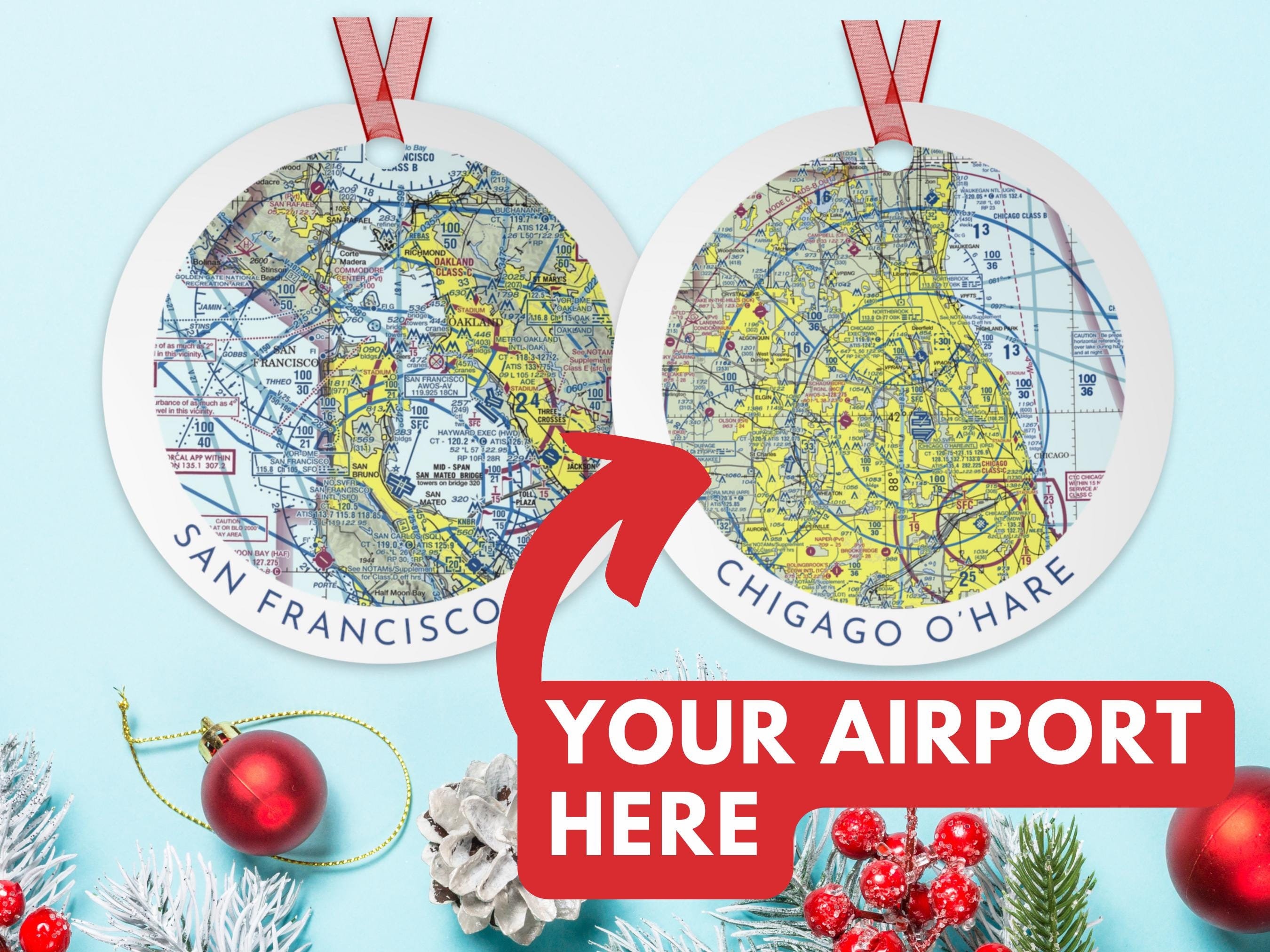 Personalized VFR Sectional Chart Christmas Ornament Pilot Map Metal ...