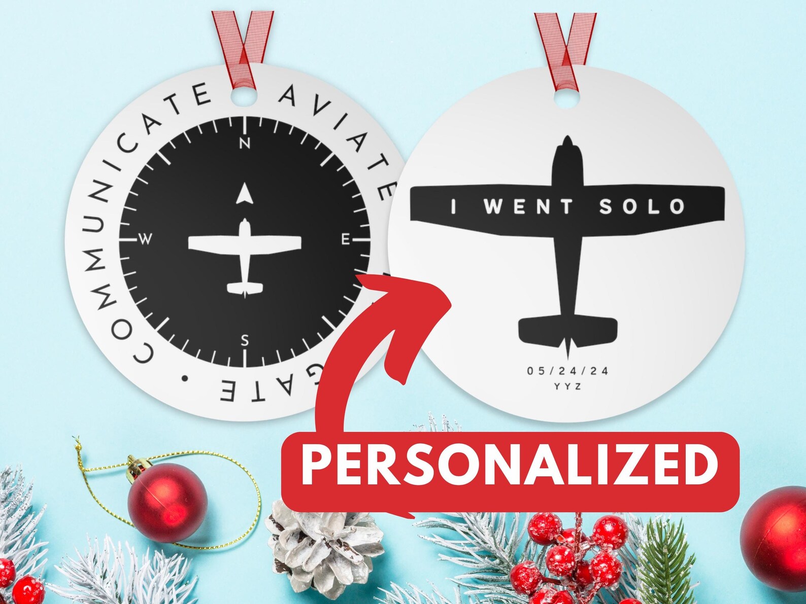 Personalized First Solo Flight Christmas Ornament Student Pilot Metal ...