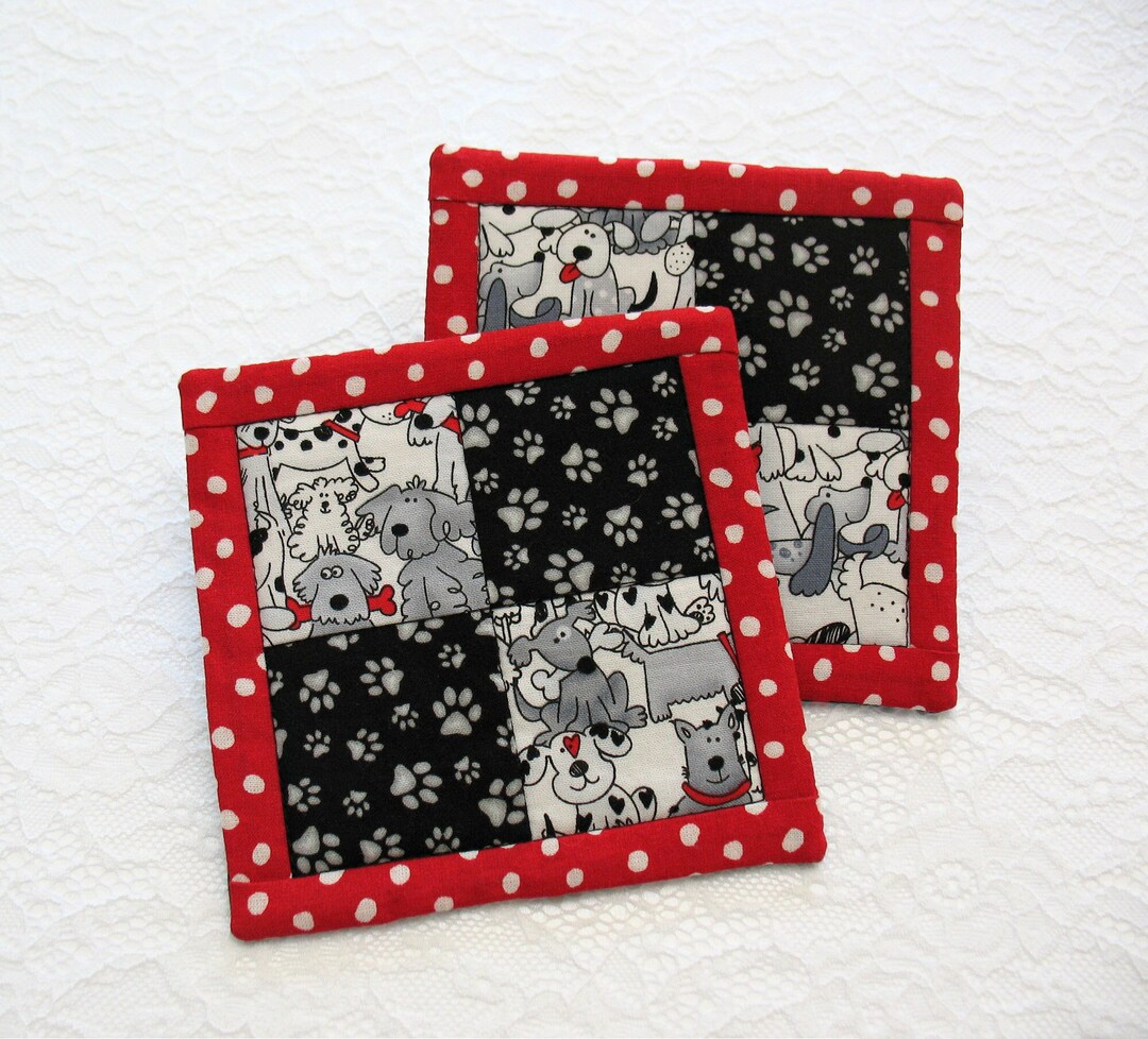 Patchwork Coasters, Quilted Fabric Coasters, Set of 2 Handmade Drink ...