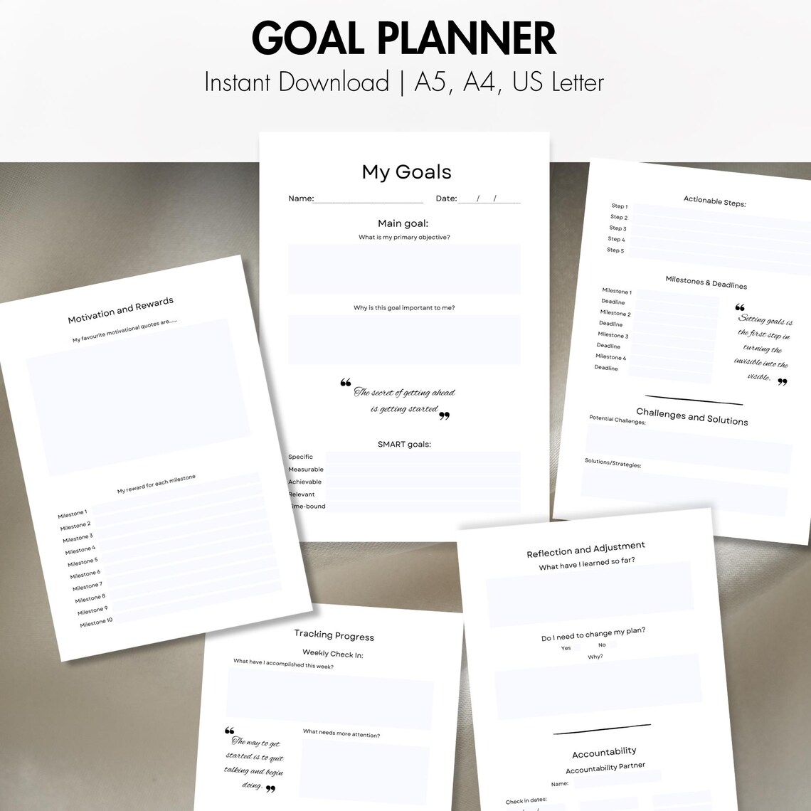 Printable Goal Setting Planner | Printable PDF | Goal Tracker ...