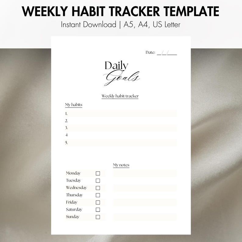 Printable Weekly Habit Tracker Template Goal Setting PDF Habit Tracker ...