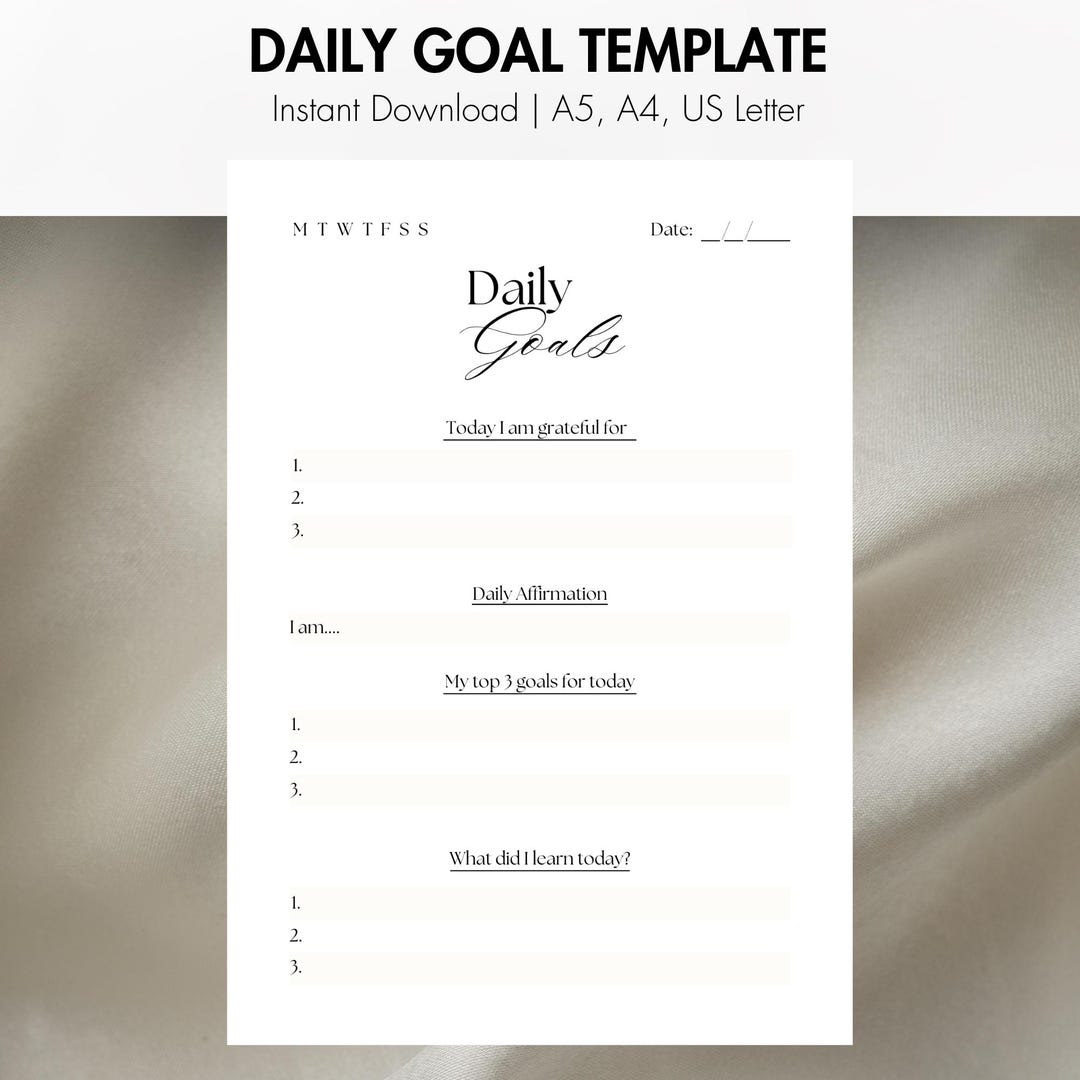 Printable Daily Goal Template | Goal Setting | Printable PDF ...