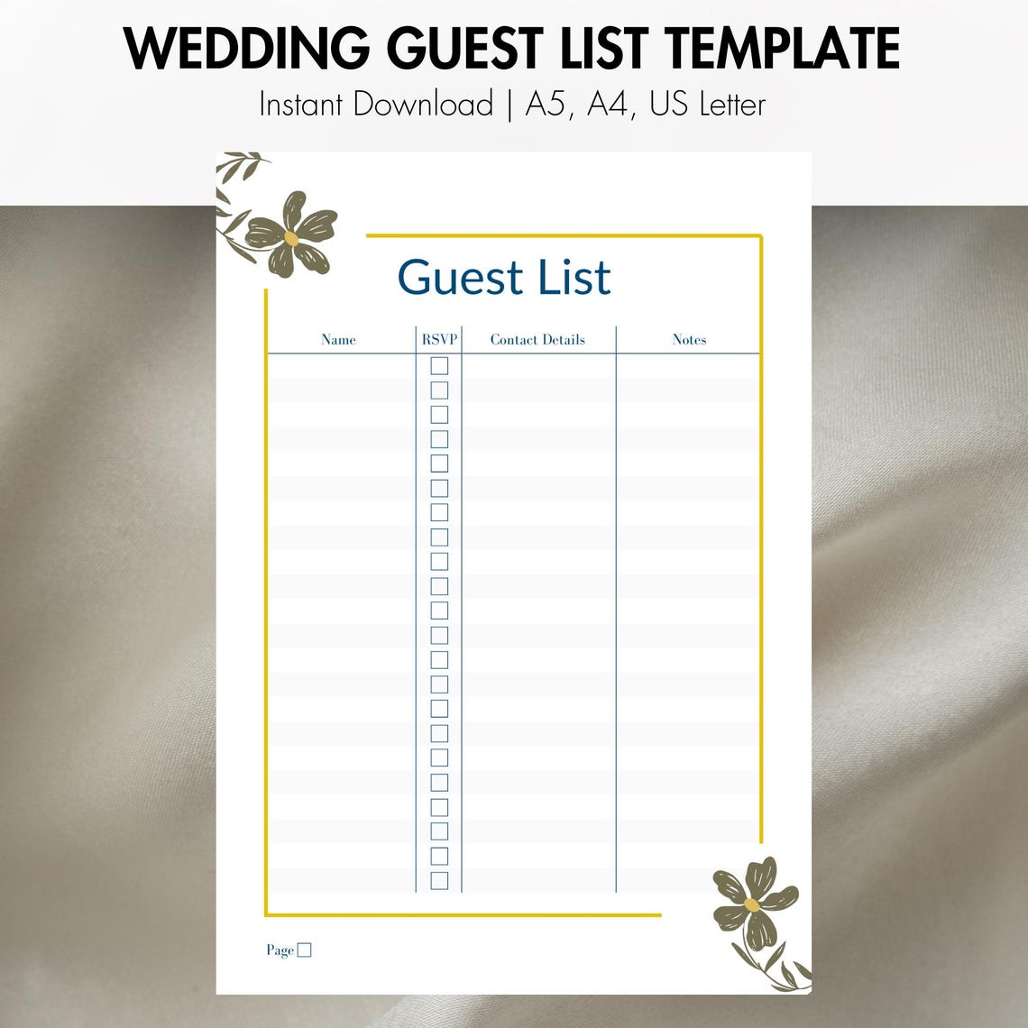 Printable Guest List Template | Wedding Guest List Template | Printable ...