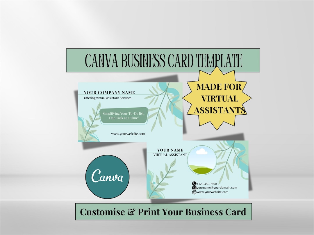 Editable Virtual Assistant Canva Business Card Template! 2-sided With ...