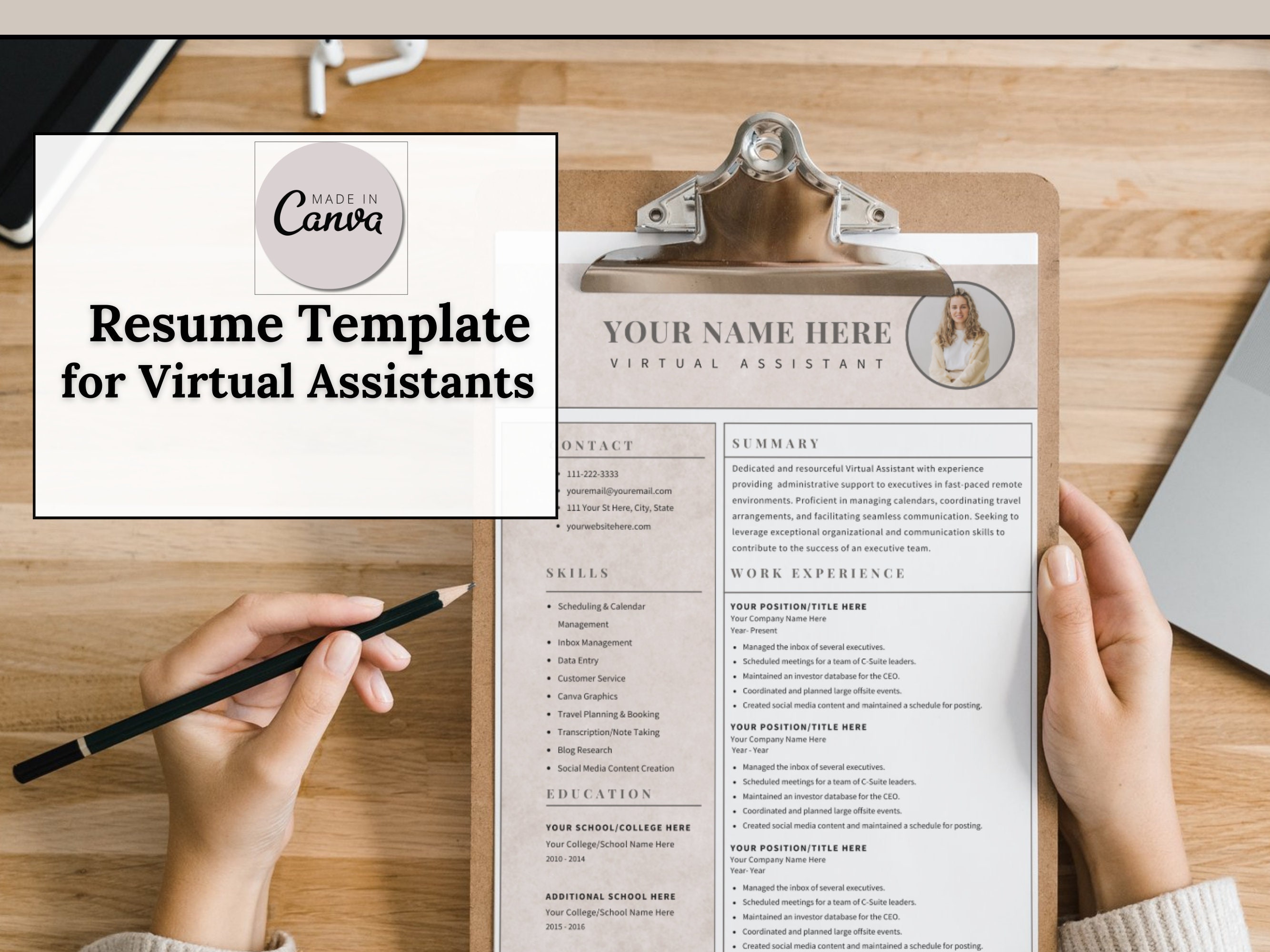 A Canva Resume Template for Virtual Assistants. Includes a VA Summary ...