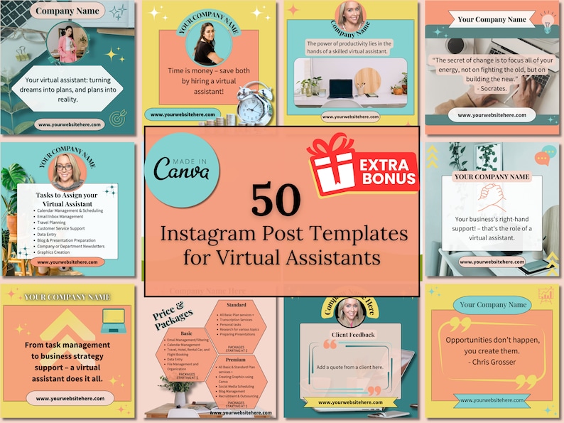 Canva Instagram Post Templates for Virtual Assistants, Business Launch ...