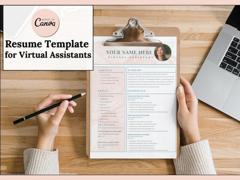 A Canva Resume Template for Virtual Assistants. Includes a VA Summary ...