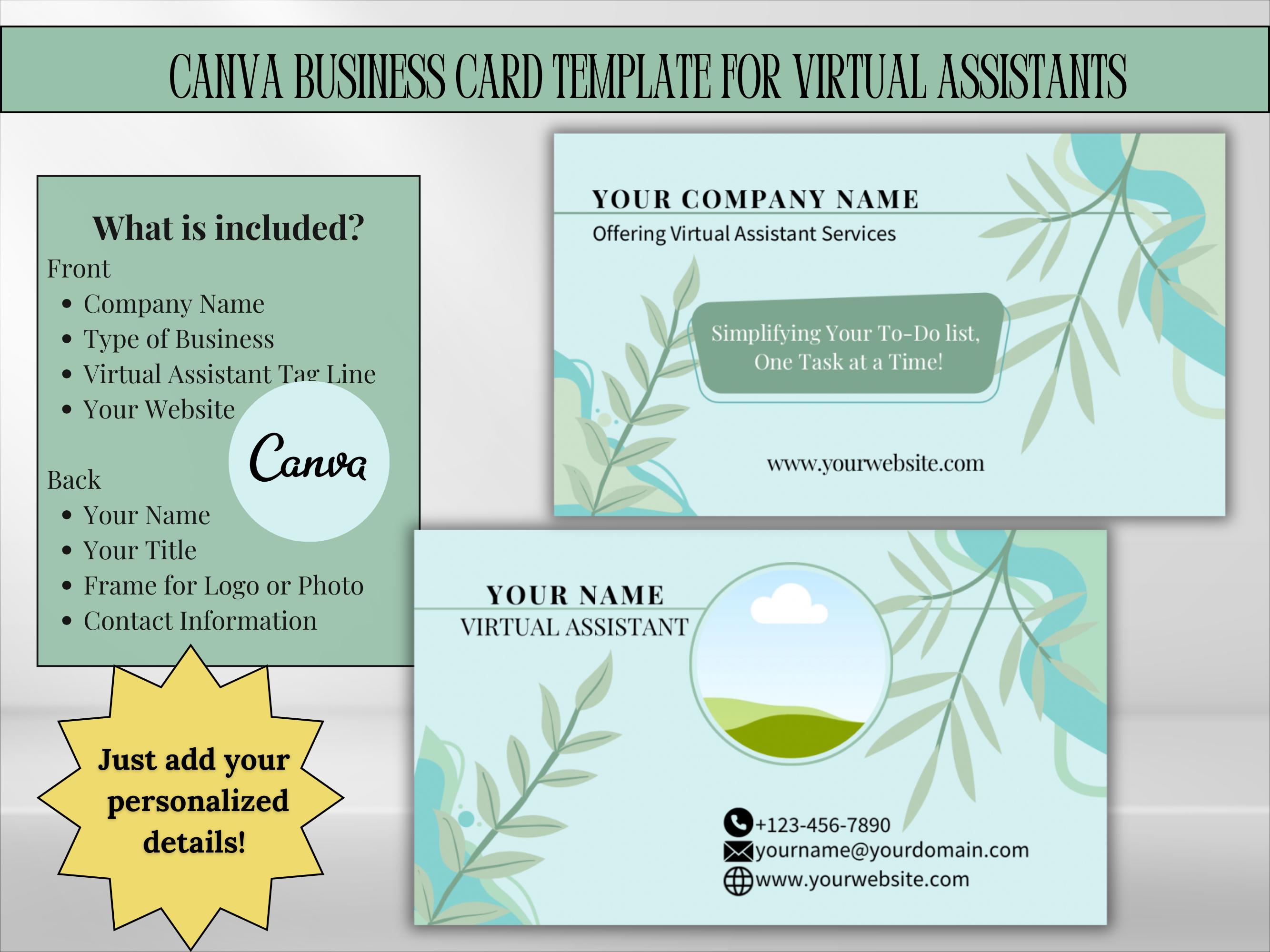 Virtual Assistant Business Card Template, Modern Design (canva Editable ...