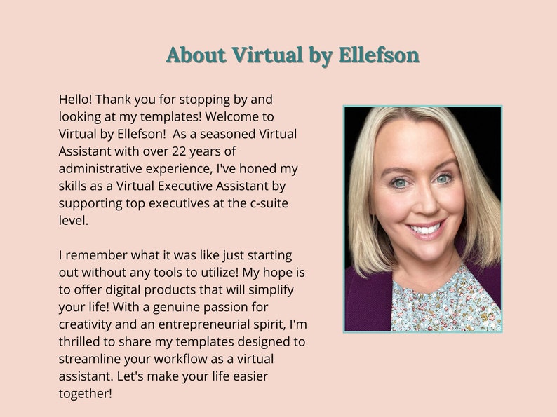 A Canva Resume Template for Virtual Assistants. Includes a VA Summary, Contact Info, Skills ...