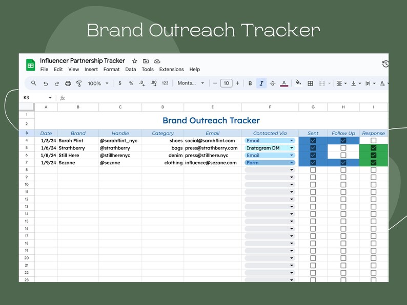 Influencer Partnership Tracker, Outreach Tracker, PR Tracker, Template ...