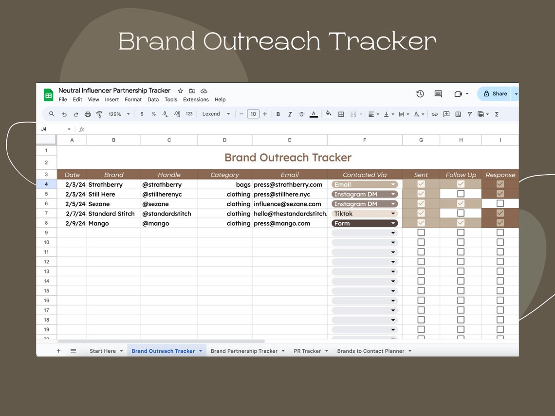 Neutral Influencer Template, Brand Outreach Tracker, User Generated ...