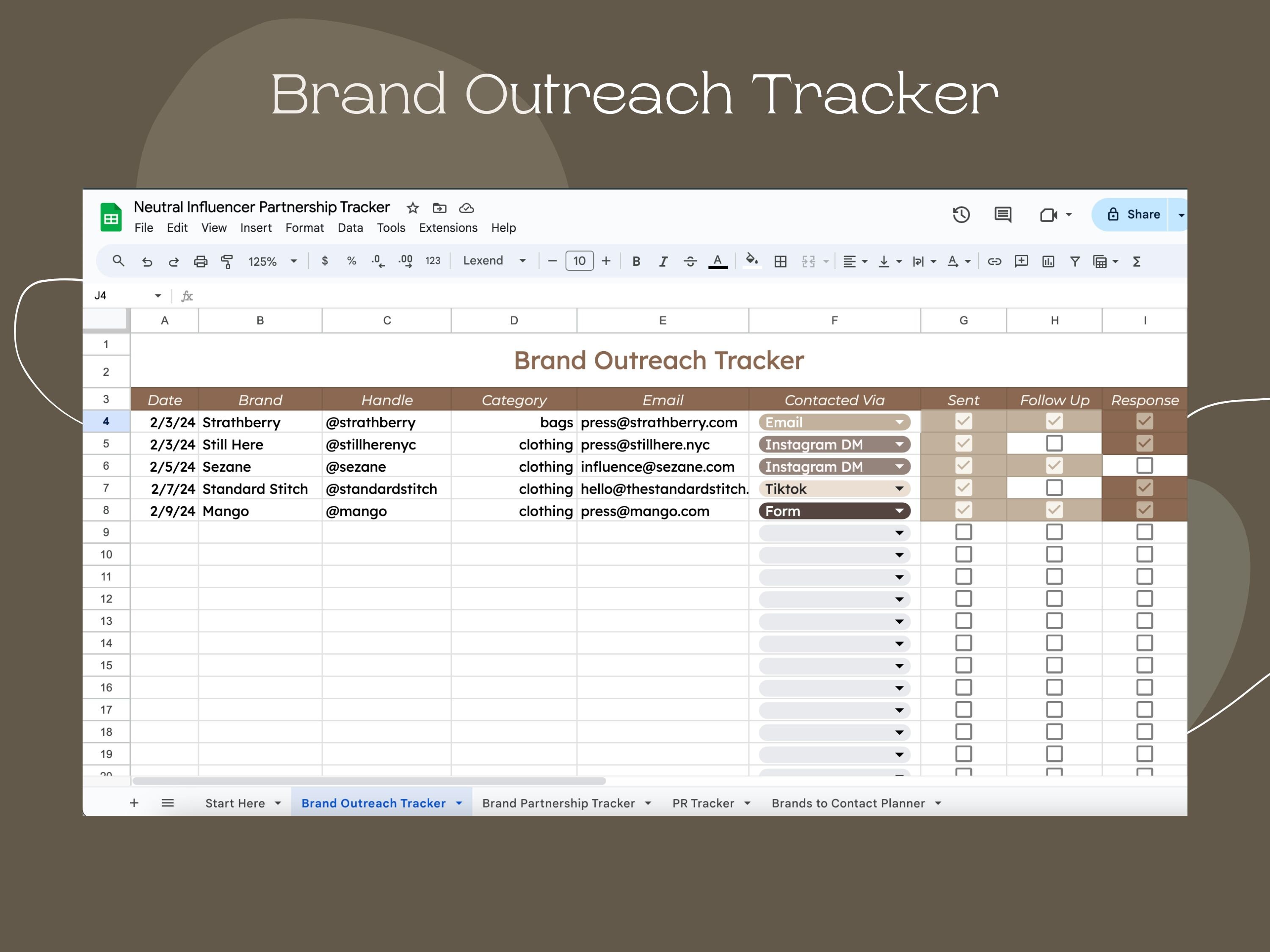 Neutral Influencer Template, Brand Outreach Tracker, User Generated ...