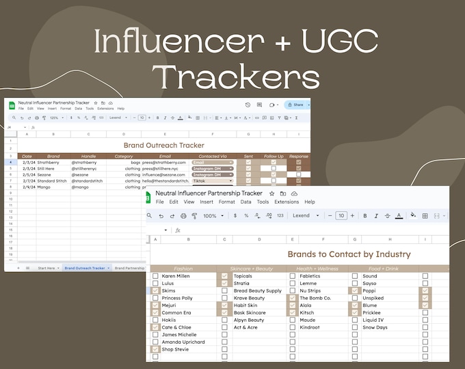 Neutral Influencer Template, Brand Outreach Tracker, User Generated ...