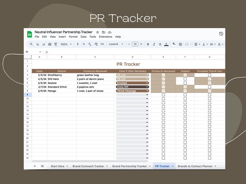 Neutral Influencer Template, Brand Outreach Tracker, User Generated ...