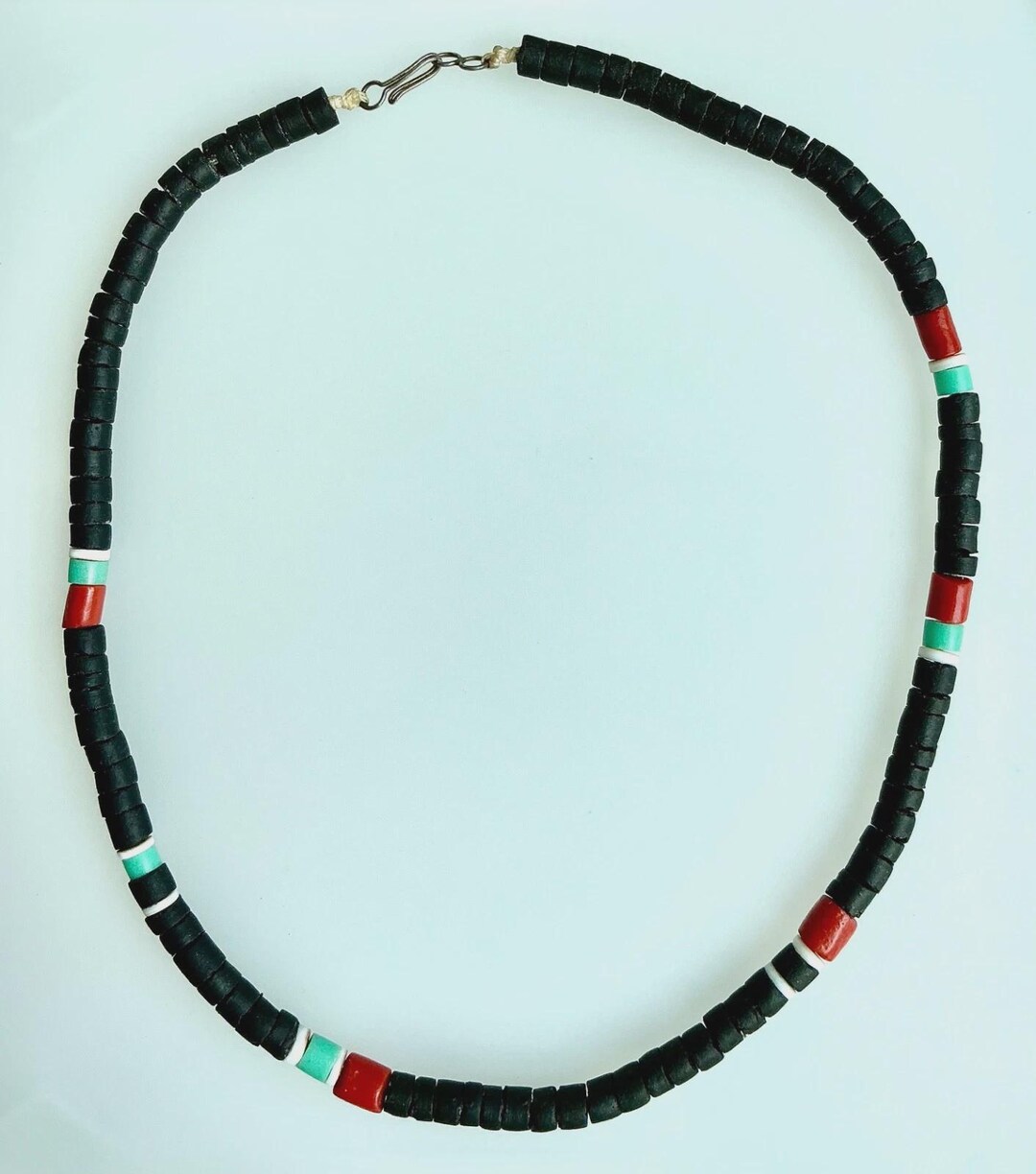 Vintage Native American Black Shell + Beaded Necklace Sterling Silver ...