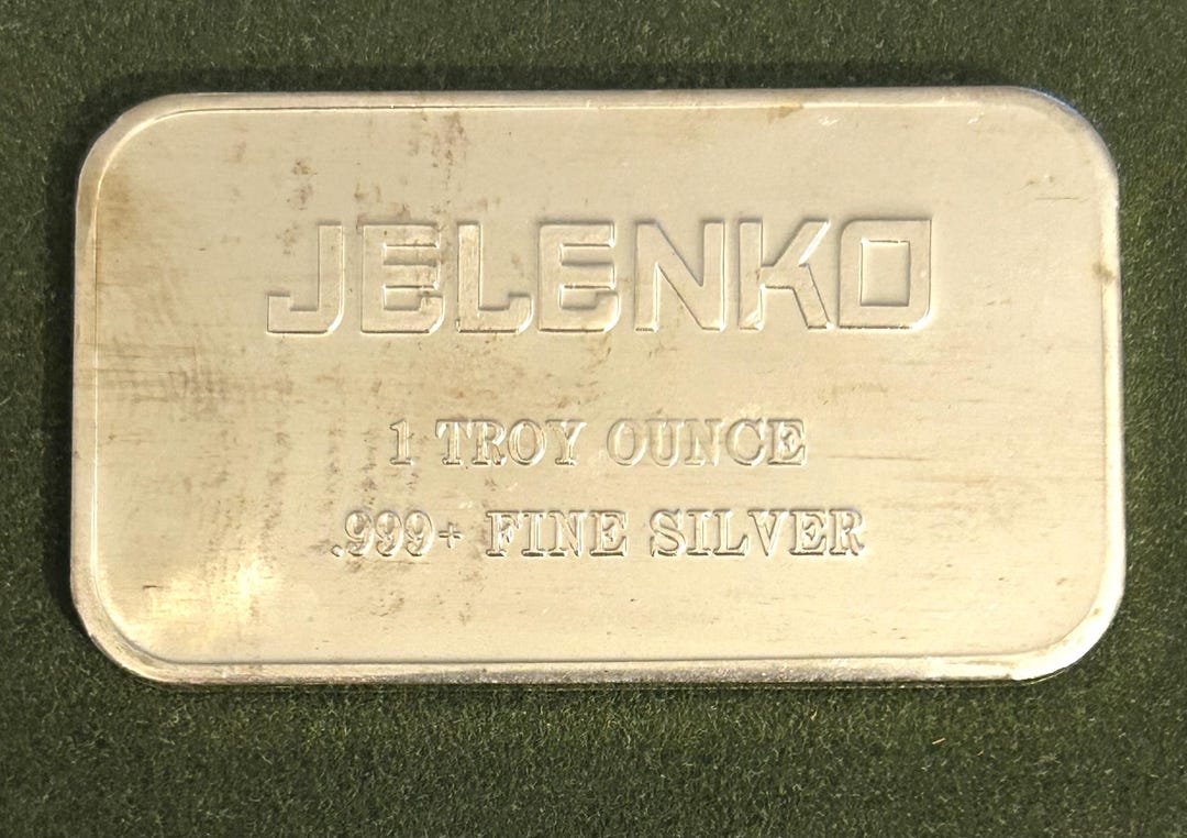 Vintage JELENKO by ENGELHARD - 1 Troy Oz .999 Fine Silver Bullion Bar ...