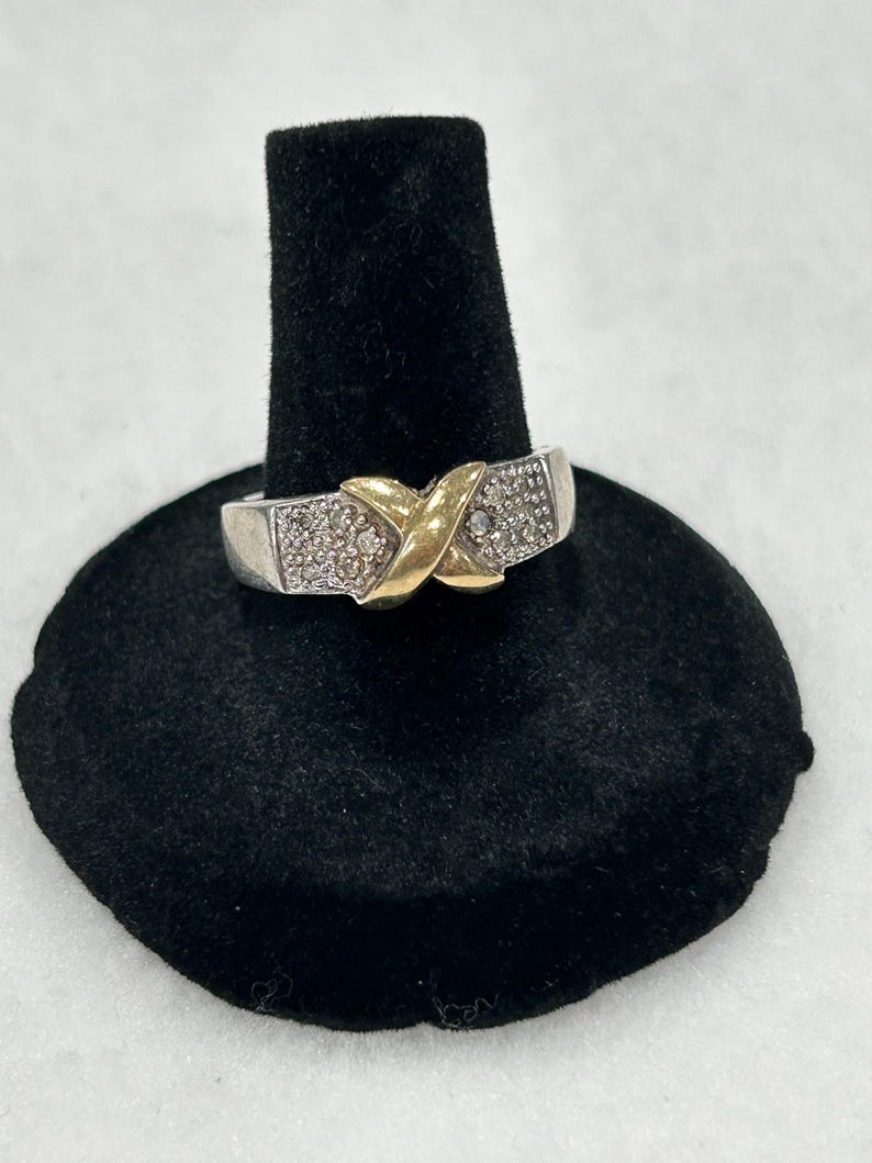 18K Gold and Sterling Silver Cross Pattern Ring Size 7 - Etsy