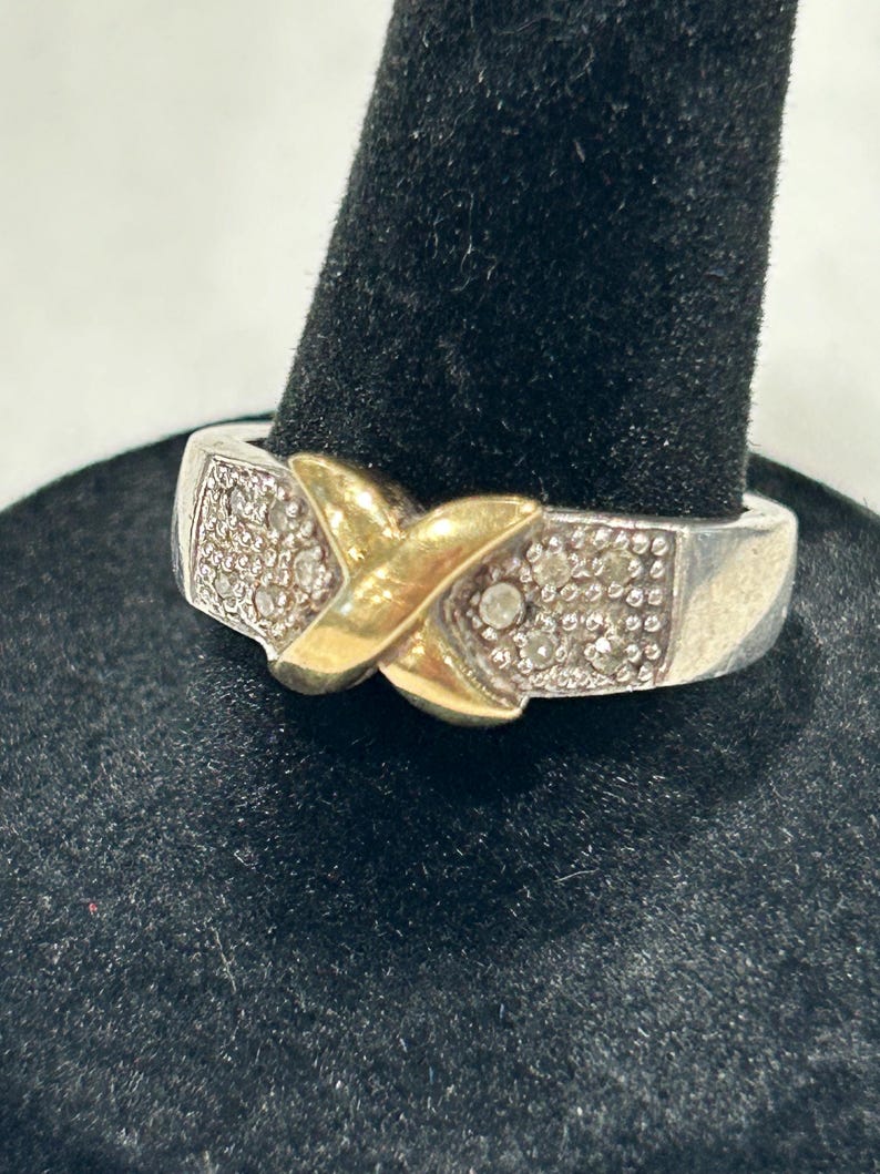 18K Gold and Sterling Silver Cross Pattern Ring Size 7 - Etsy