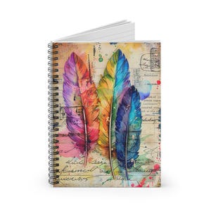 Rainbow Feather Journal Top Spiral Bound Notebooks Small Spiral ...