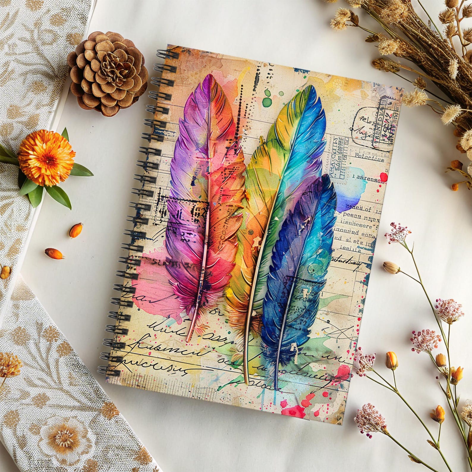 Rainbow Feather Journal Top Spiral Bound Notebooks Small Spiral ...