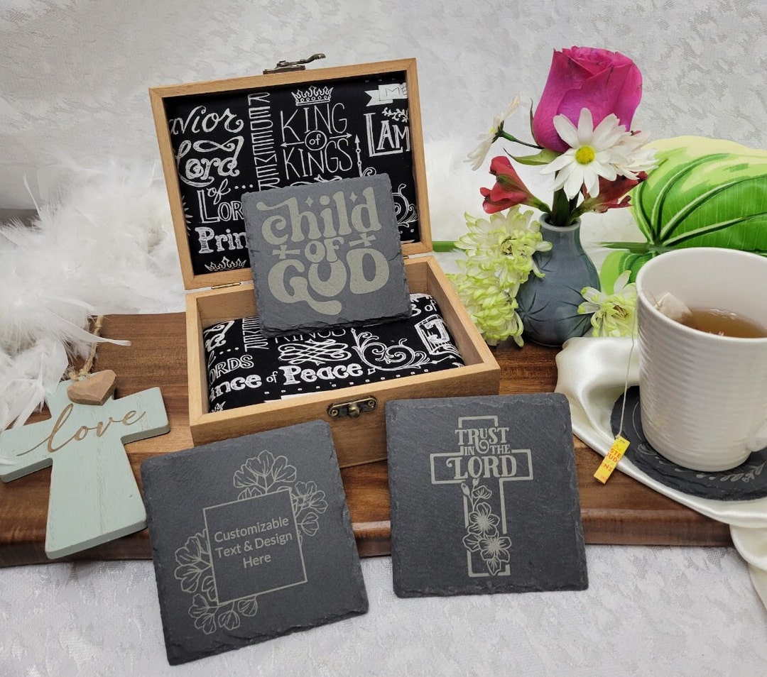 Christian Scripture Coasters and Box Sets- Custom Laser Engraved Slate ...