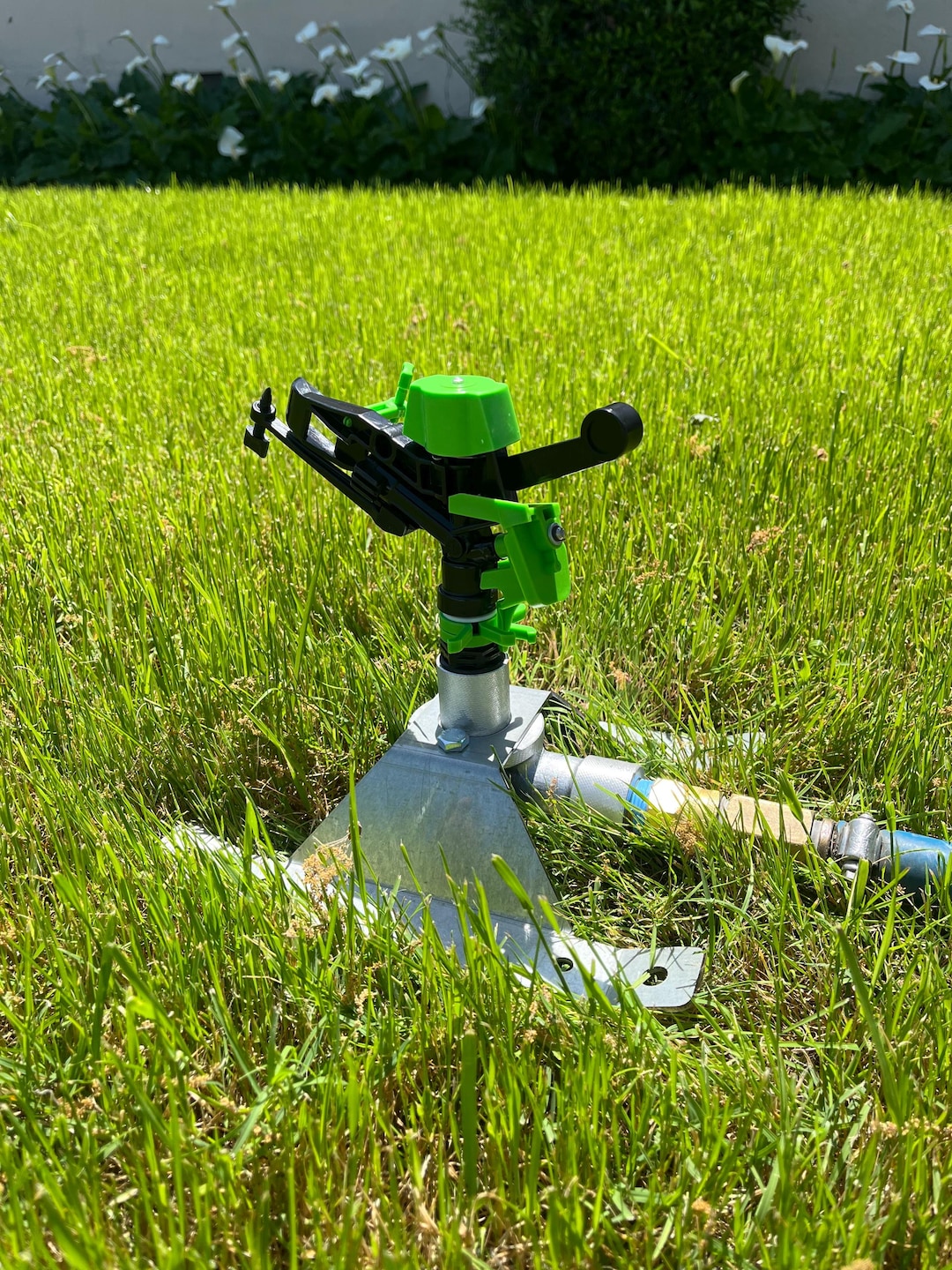 Heavy Duty Garden Hose Sled Sprinkler Base & 3/4" Long Throw Impact ...