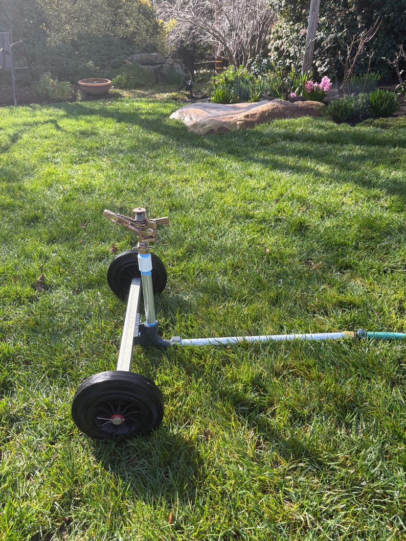Heavy Duty Wheeled Sprinkler Cart W/1980's Made in the USA Brass Impact ...