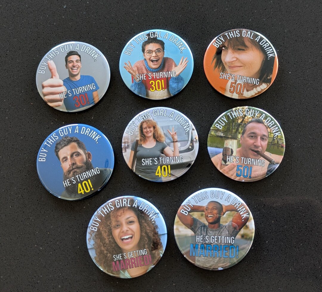 Birthday Buttons Custom Birthday Pin Birthday Pins Birthday Badges Face ...