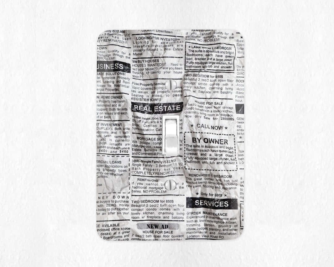 Newspaper Switch Plate Cover Vintage Newspaper Classifieds Light Switch ...
