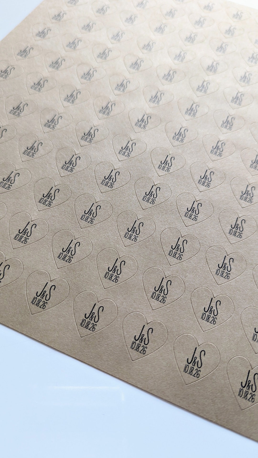 108 Custom Heart Stickers With Initials and Date Kraft Wedding Stickers ...