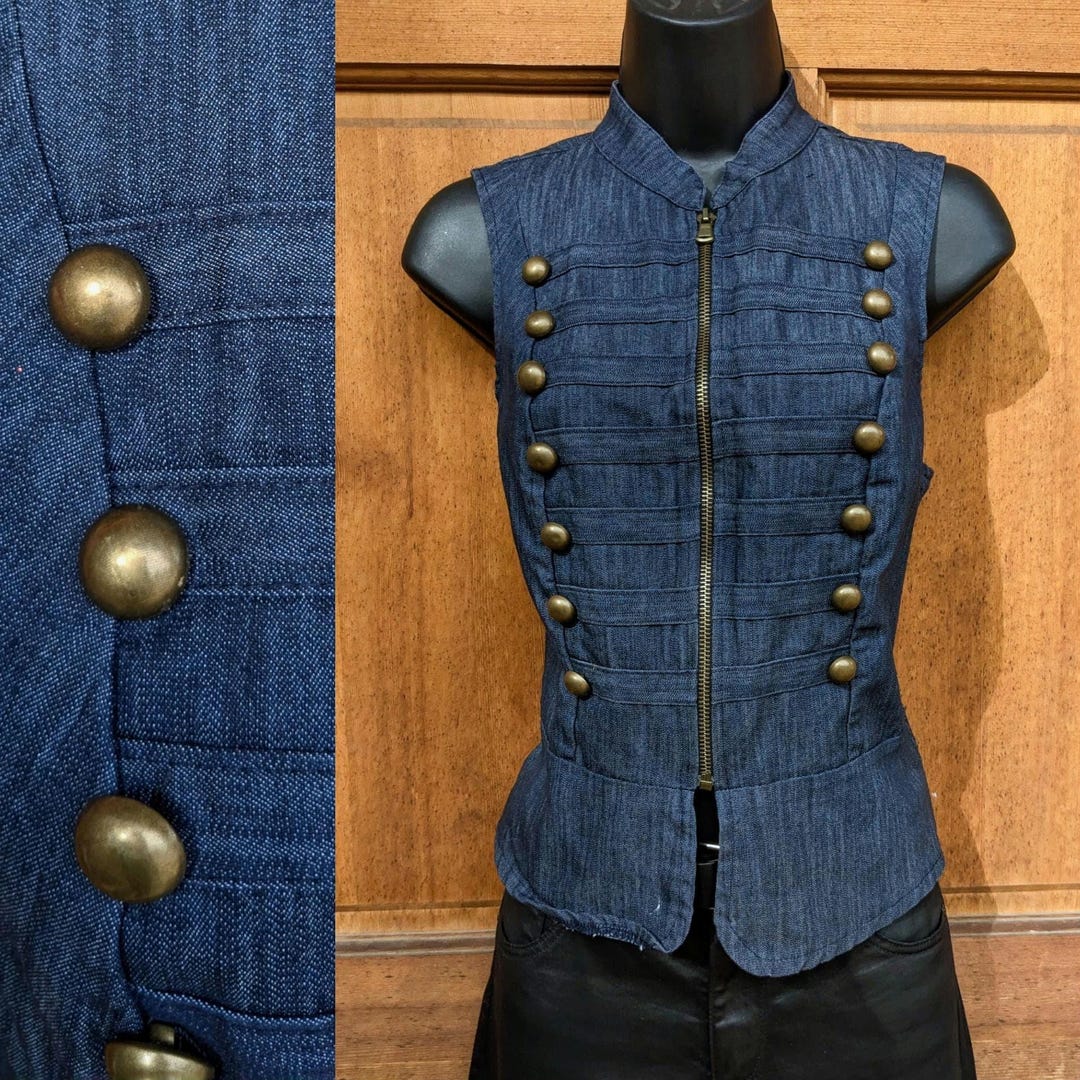 1990's Emo Marching Band Style Denim Zipper Vest by TWENTY ONE - Etsy