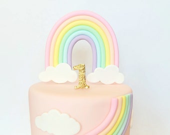 Into the Clouds Fondant Rainbow Cake Topper Pastel - Etsy