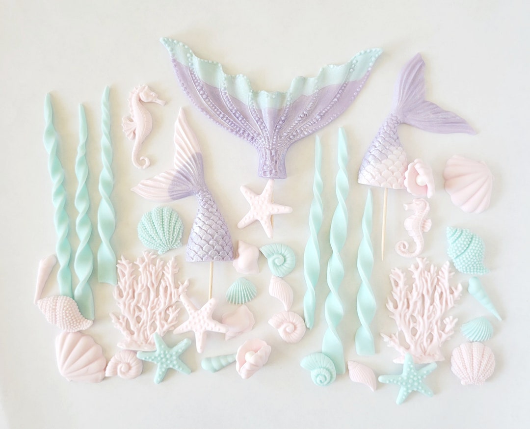 Under the Sea Mermaid Tails Seashells Fondant Cake or Cupcake Toppers ...