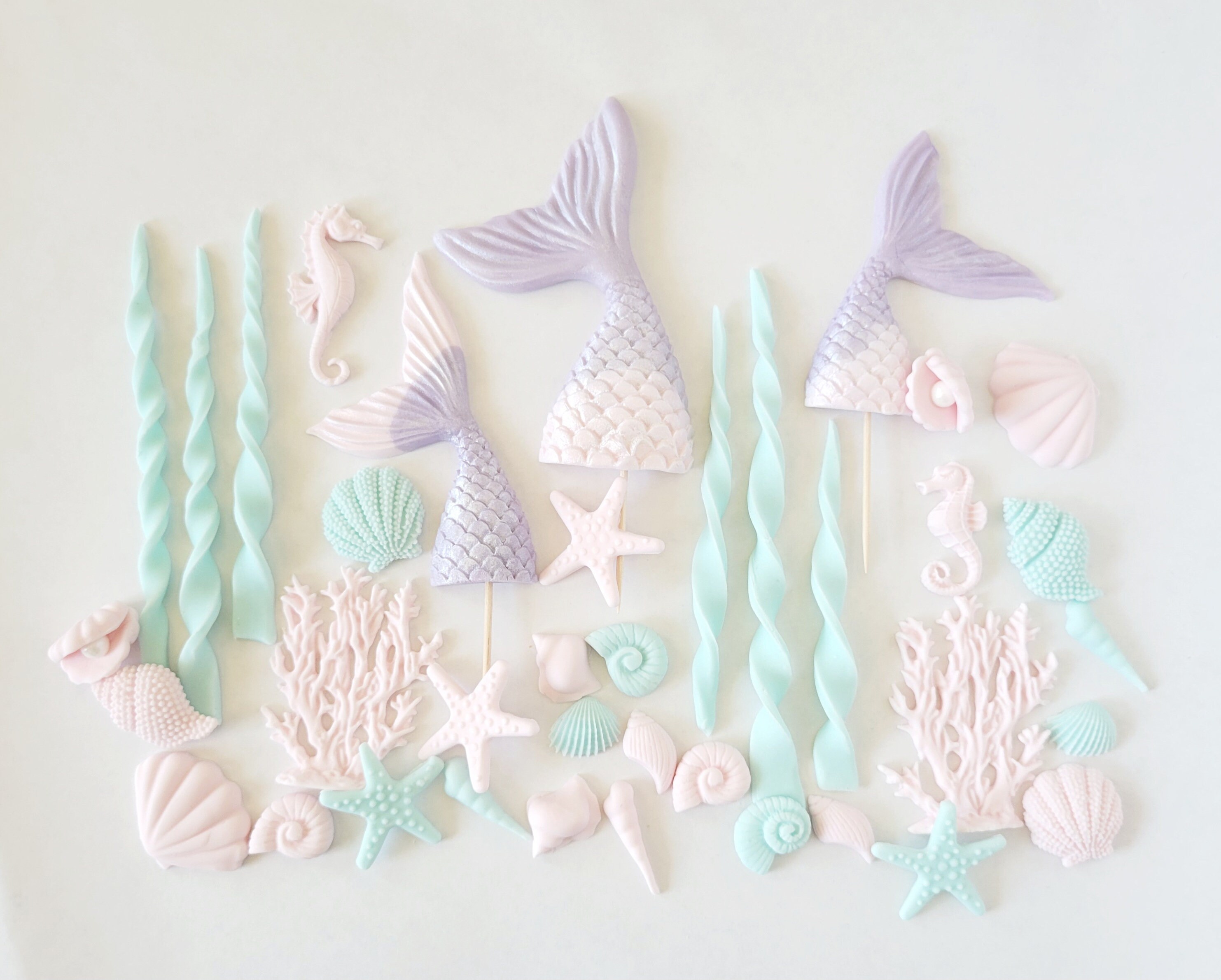 Under the Sea Mermaid Tails Seashells Fondant Cake or Cupcake Toppers ...