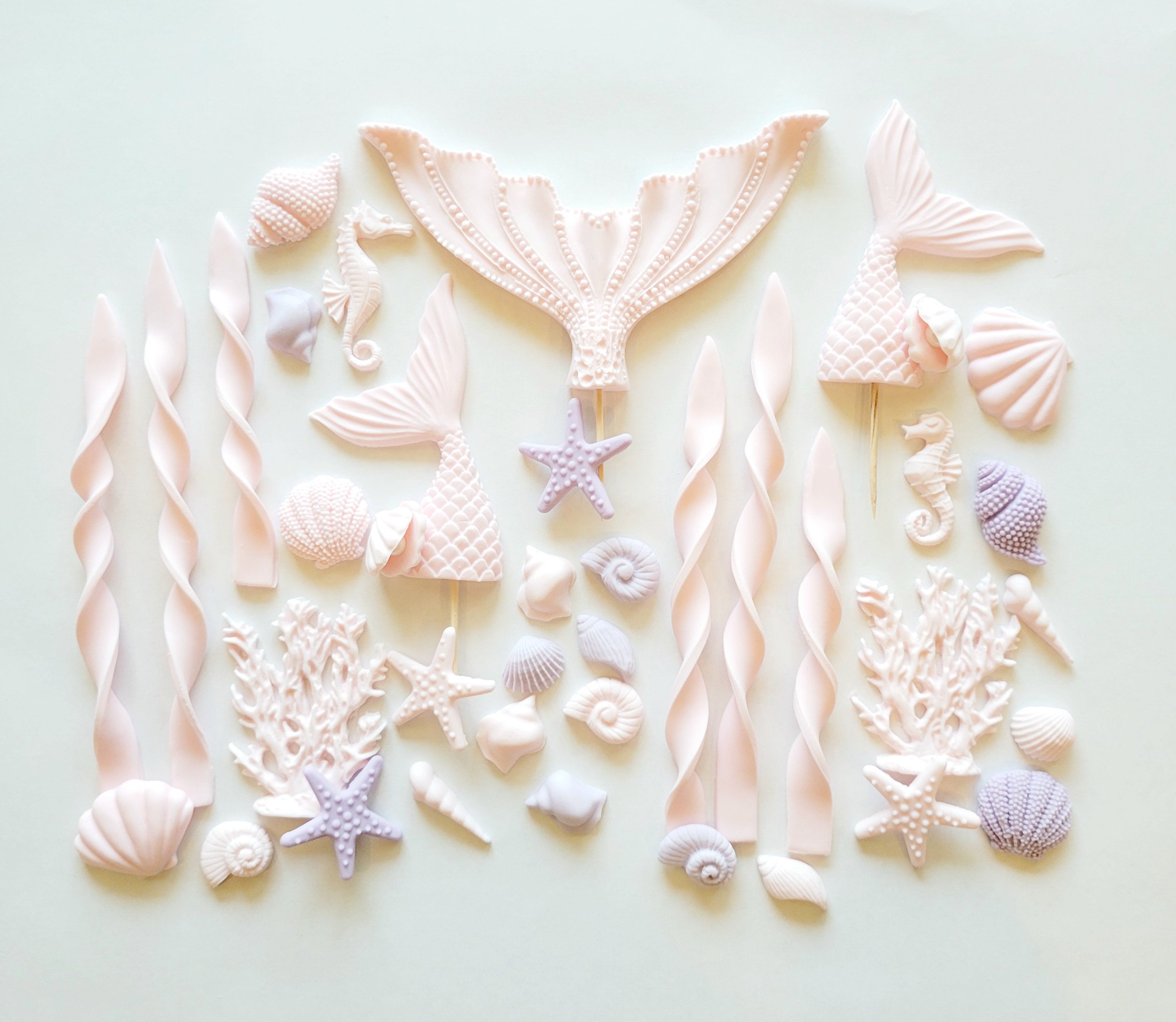 Under the Sea Mermaid Tails Seashells Fondant Cake or Cupcake Toppers ...