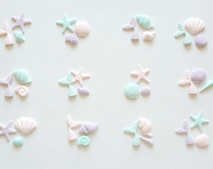 36 Under the Sea Mermaid Tails Seashells Fondant Cupcake Cake Toppers ...