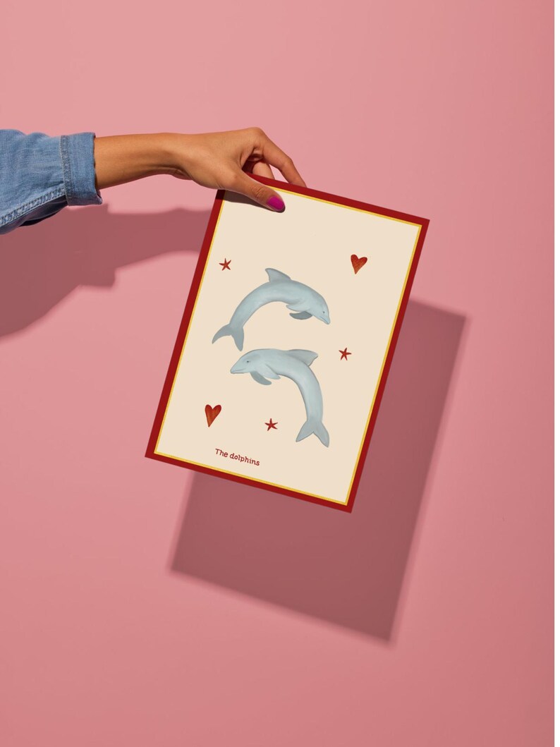 The Dolphins - Red and Blue Dolphin Poster. Sealife, Aquatic, Fish ...