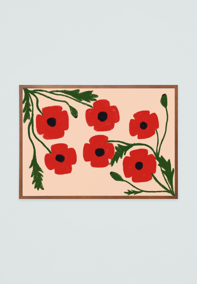Beautiful Poppy Art Print Abstract Botanical Poster, Contemporary ...