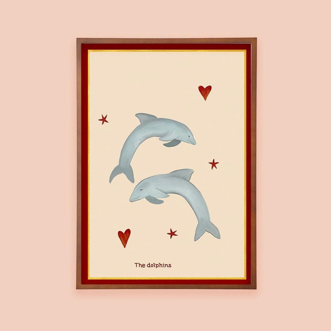 The Dolphins Red and Blue Dolphin Poster. Sealife, Aquatic, Fish ...