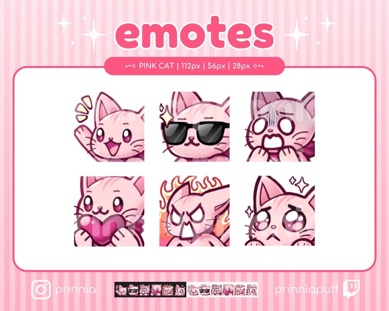 6 Cute Pink Cat Emotes for Streaming & Chatting Twitch / Discord ...